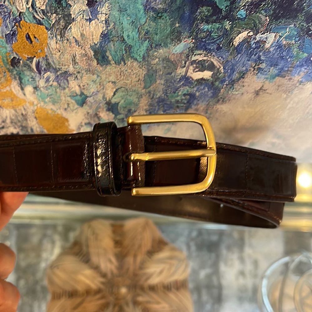 Mens Bachrach 40” Genuine Eels Skin Shiny Dark Brown … - Gem